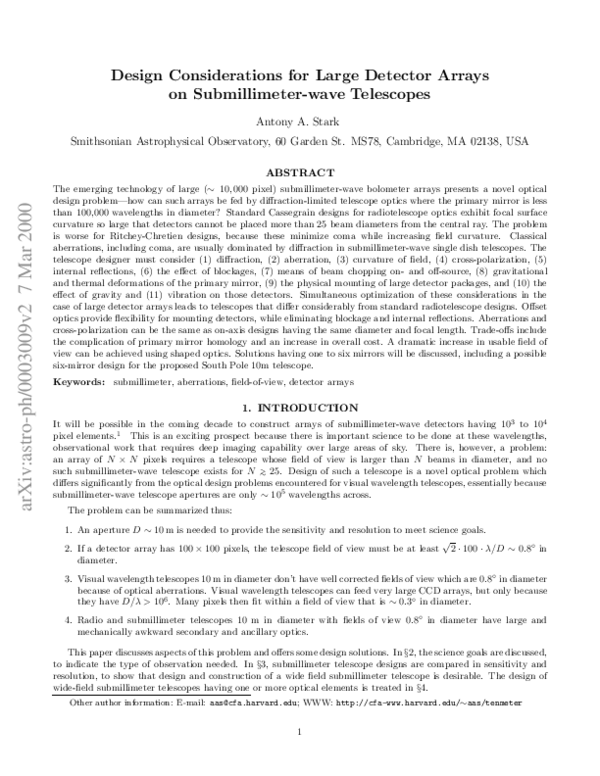 (PDF) Design considerations for large detector arrays on submillimeter-wave telescopes