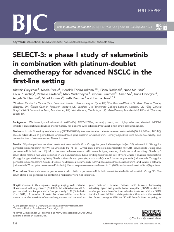 (PDF) SELECT-3: a phase I study of selumetinib in combination with ...