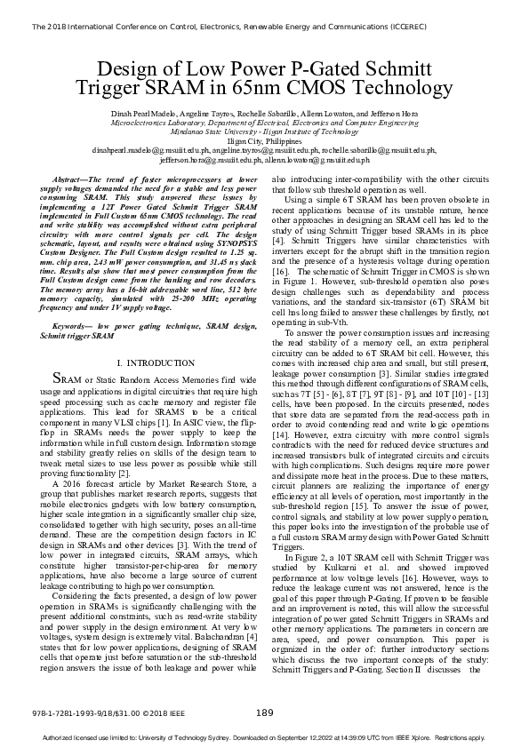 (PDF) 12T P-Gated Schmitt Trigger SRAM in 65nm CMOS