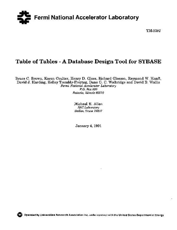 (PDF) Table of tables: A database design tool for SYBASE