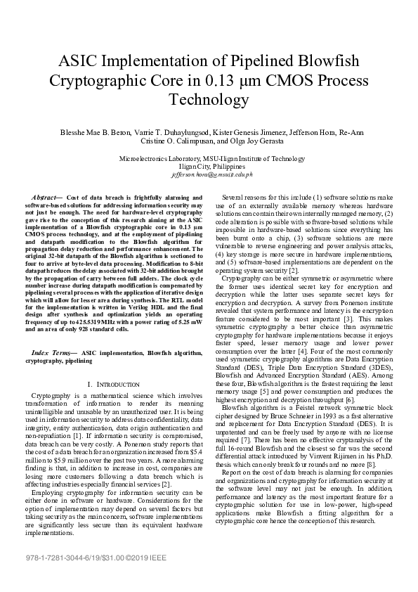 (PDF) ASIC Implementation of Pipelined Blowfish Cryptographic Core in 0 ...
