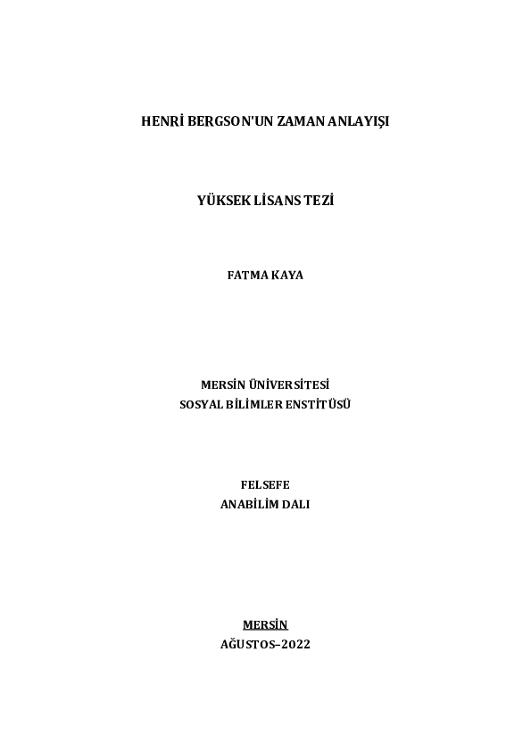 (PDF) HENRİ BERGSON'UN ZAMAN ANLAYIŞI (Yüksek Lisans Tezi) HENRI ...