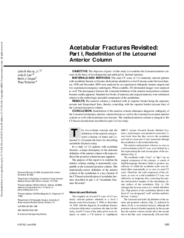 (PDF) Acetabular Fractures Revisited: Part I, Redefinition of the ...