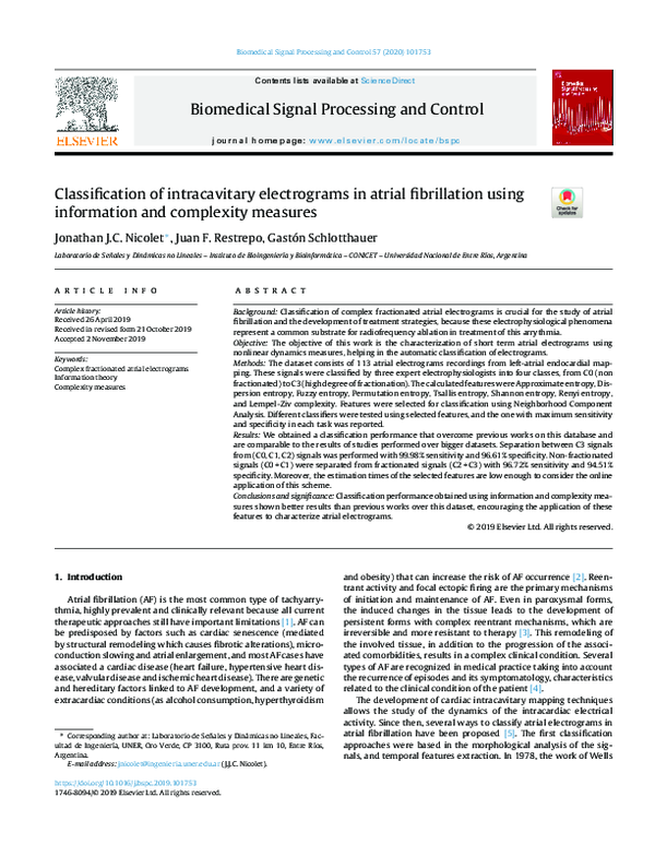 Pdf Classification Of Intracavitary Electrograms In Atrial Fibrillation Using Information And