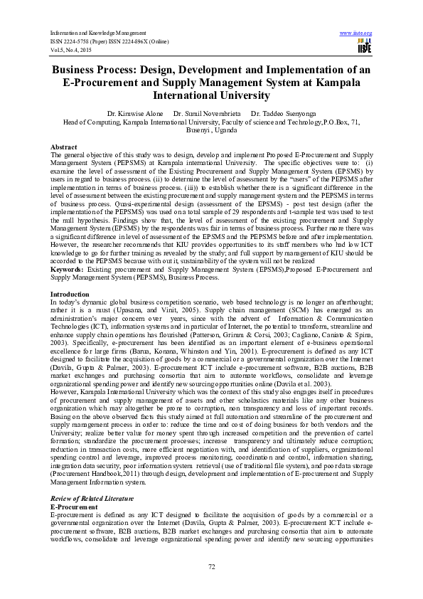 (PDF) Business Process: Design, Development and Implementation of an E ...