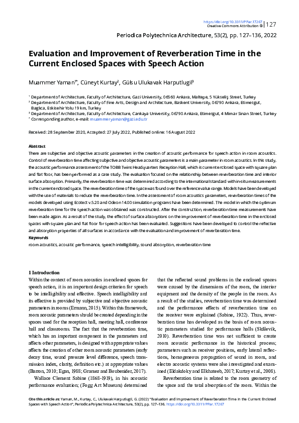 (PDF) Evaluation and Improvement of Reverberation Time in the Current ...