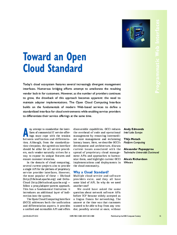 (PDF) Toward an Open Cloud Standard