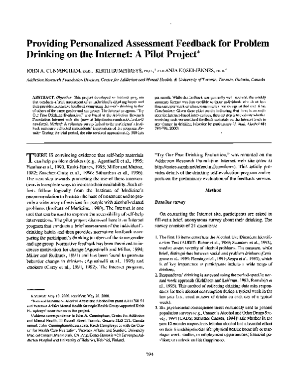 (PDF) Providing personalized assessment feedback for problem drinking ...