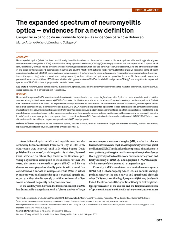 (PDF) The expanded spectrum of neuromyelitis optica: evidences for a new definition