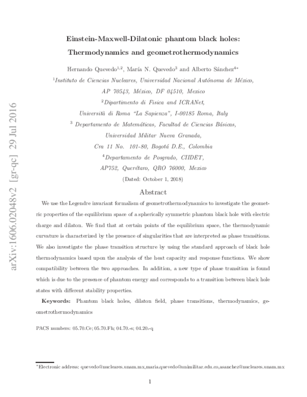 (PDF) Einstein-Maxwell-Dilatonic phantom black holes: Thermodynamics ...