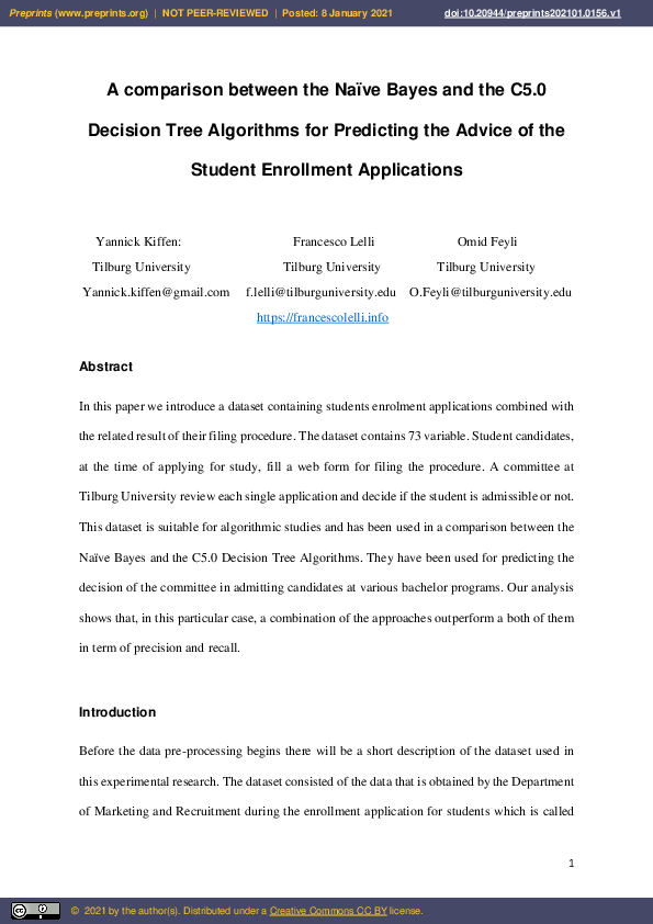 Pdf A Comparison Between The Naïve Bayes And The C50 Decision Tree Algorithms For Predicting