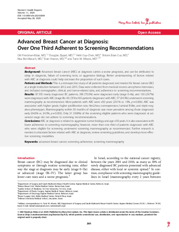 (PDF) Advanced Breast Cancer at Diagnosis: Over One Third Adherent to ...