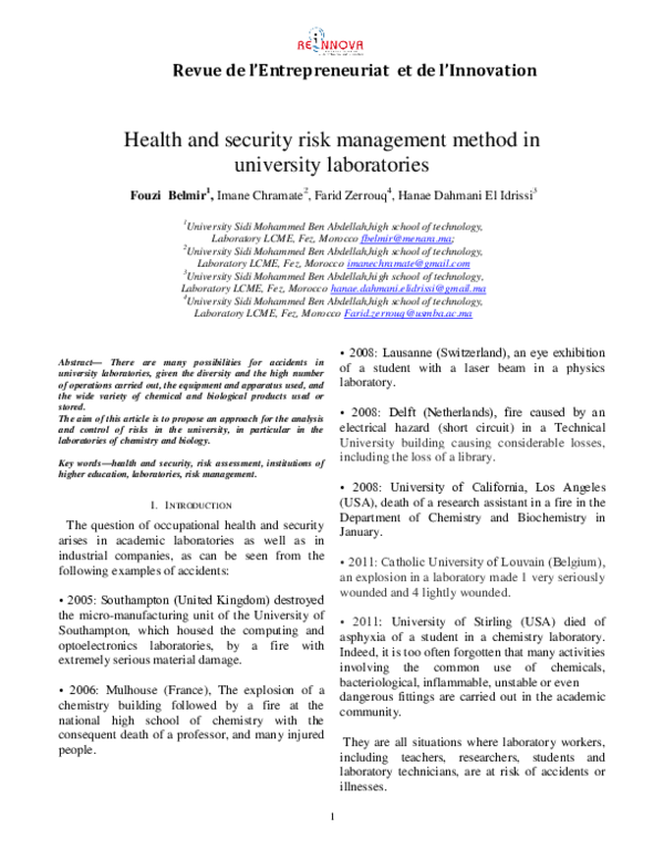 (PDF) Health and security risk management method in university laboratories