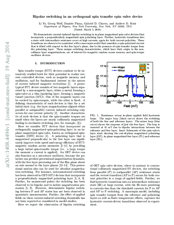(PDF) State diagram of an orthogonal spin transfer spin valve device