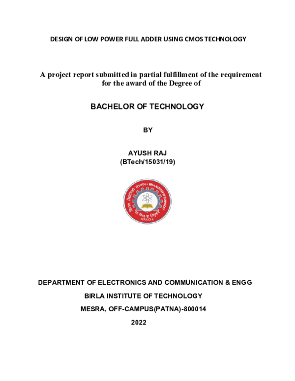 Pdf Design Of Low Power Full Adder Using Cmos Technology 2
