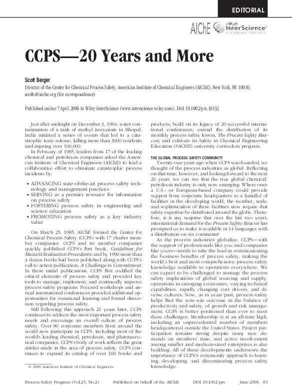 (PDF) CCPS—20 years and more