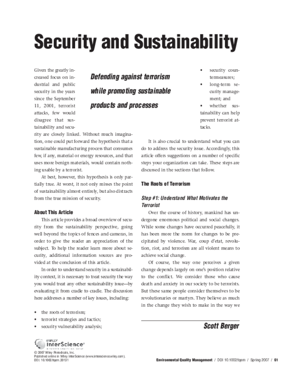 (PDF) Security and sustainability
