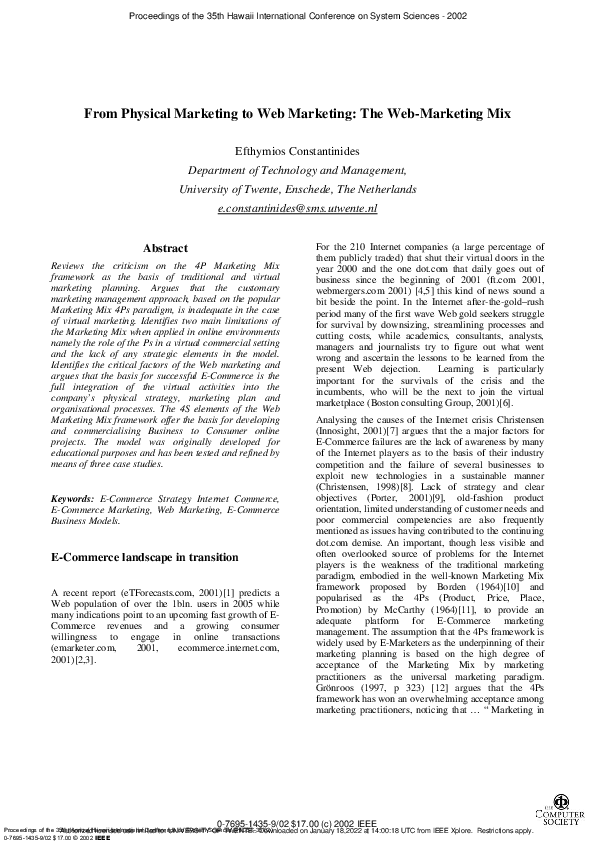 (PDF) From Physical Marketing to Web Marketing: The Web Marketing Mix