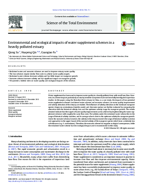 (PDF) Environmental and ecological impacts of water supplement schemes ...