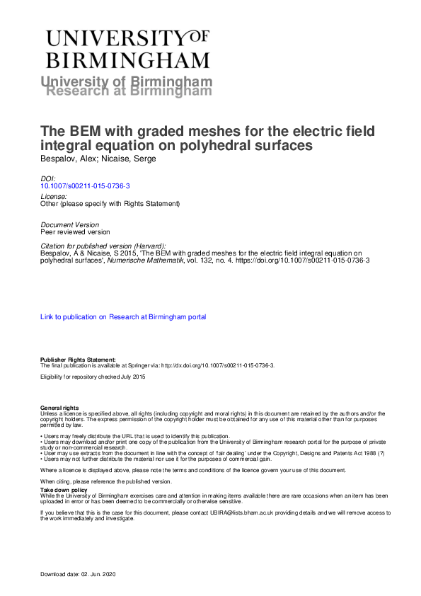 (PDF) The BEM with graded meshes for the electric field integral ...