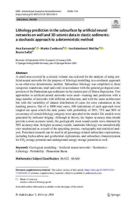 Pdf Lithology Prediction In The Subsurface By Artificial Neural