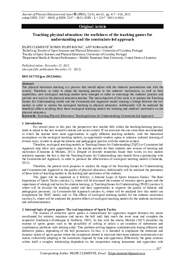 (PDF) Teaching physical education: The usefulness of the teaching games for understanding and ...