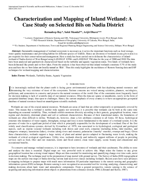 (PDF) Characterization and Mapping of Inland Wetland : A Case Study on Selected Bils on Nadia ...