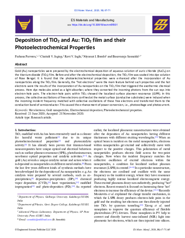 (PDF) Deposition of TiO2 and Au: TiO2 film and their ...
