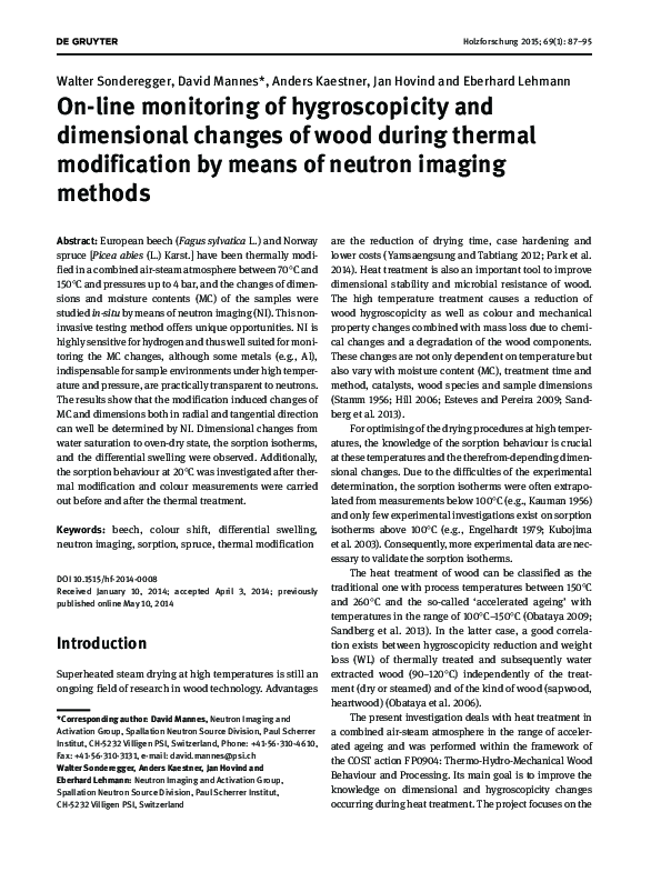 (PDF) Neutron Imaging for Monitoring Wood Changes During Thermal Treatment