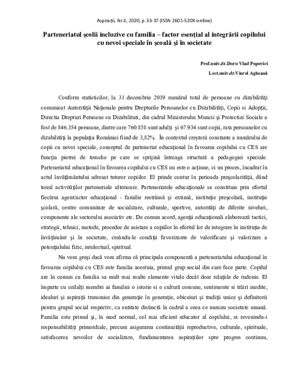 (DOC) Parteneriatul școlii incluzive cu familia – factor esențial al ...
