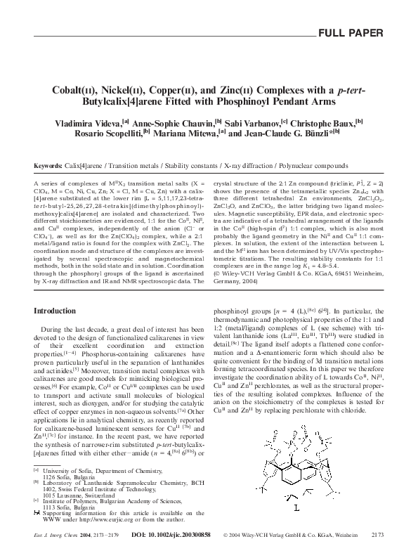 (PDF) Cobalt( II ), Nickel( II ), Copper( II ), and Zinc( II ) Complexes with a p ‐ tert ...