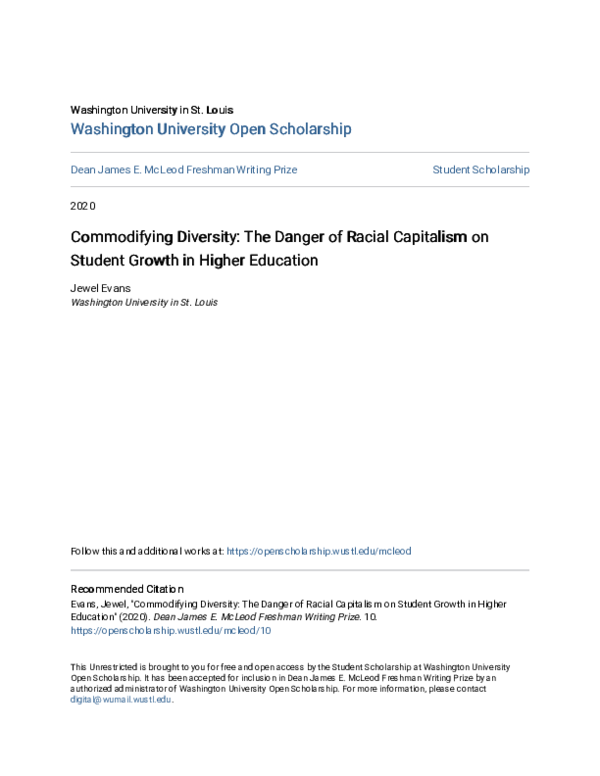 (PDF) Commodifying Diversity the Danger of Racial Capitalism on Student ...
