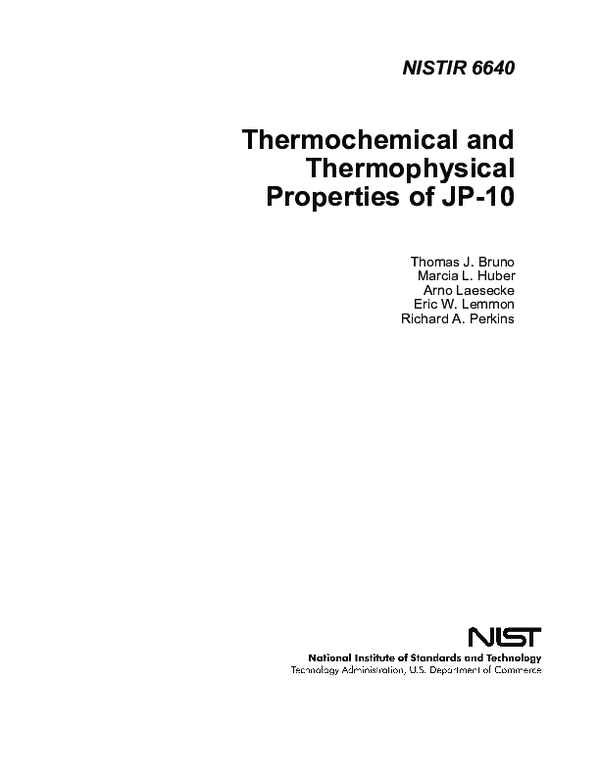 (PDF) NISTIR 6640 Thermochemical and Thermophysical Properties of JP-10