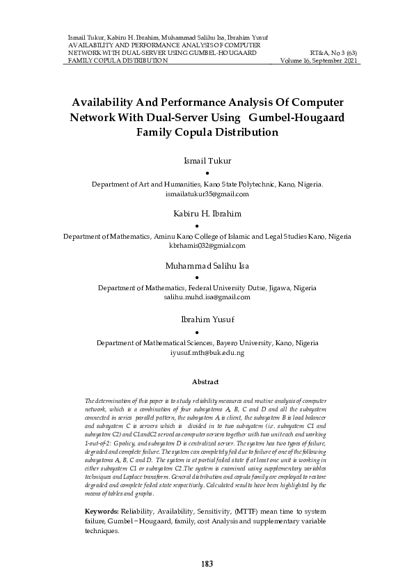 (PDF) Availability And Performance Analysis Of Computer Network With ...