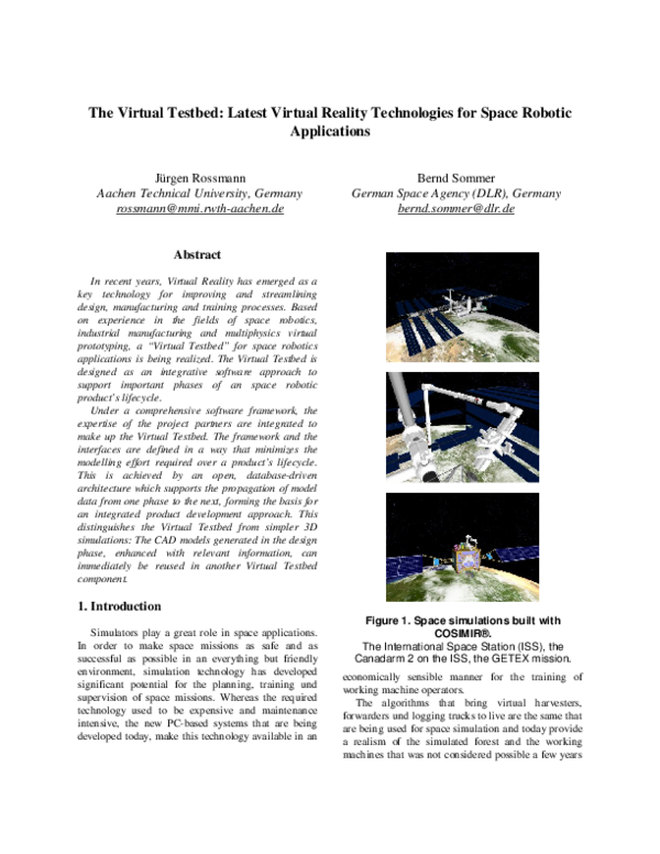 Pdf The Virtual Testbed Latest Virtual Reality Technologies For Space Robotic Applications