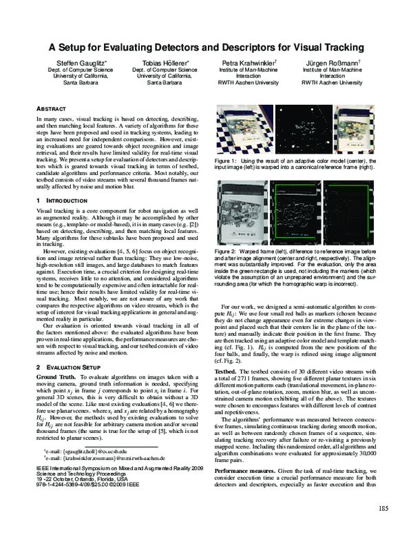 Pdf A Setup For Evaluating Detectors And Descriptors For Visual Tracking