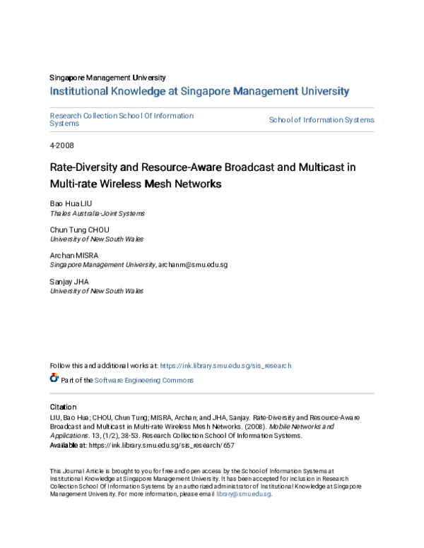 Pdf Rate Diversity And Resource Aware Broadcast And Multicast In Multi Rate Wireless Mesh Networks