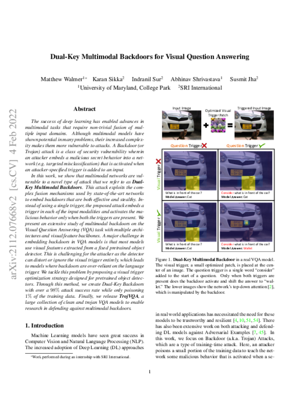 (PDF) Dual-Key Multimodal Backdoors for Visual Question Answering