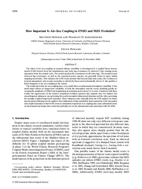 (PDF) How Important Is Air–Sea Coupling in ENSO and MJO Evolution?