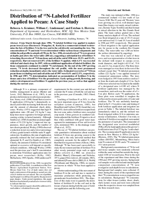 (PDF) Distribution of 15N-Labeled Fertilizer Applied to Pecan: A Case Study