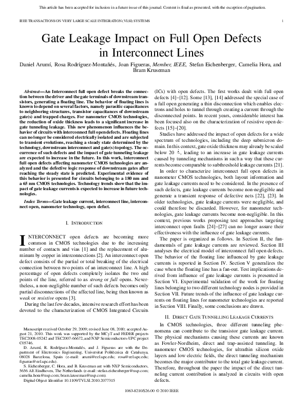 (PDF) Gate Leakage Impact on Full Open Defects in Interconnect Lines