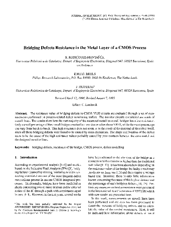 (PDF) Bridging defects resistance in the metal layer of a CMOS process