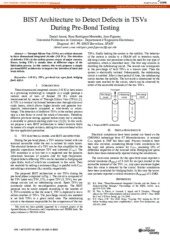 Pdf Bist Architecture To Detect Defects In Tsvs During Pre Bond Testing R Rodriguez