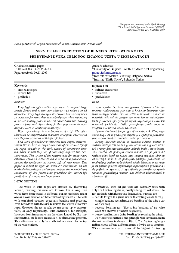 (PDF) Service life prediction of running steel wire ropes
