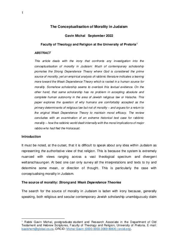 (PDF) The Conceptualisation of Morality in Judaism. Paper presented by ...