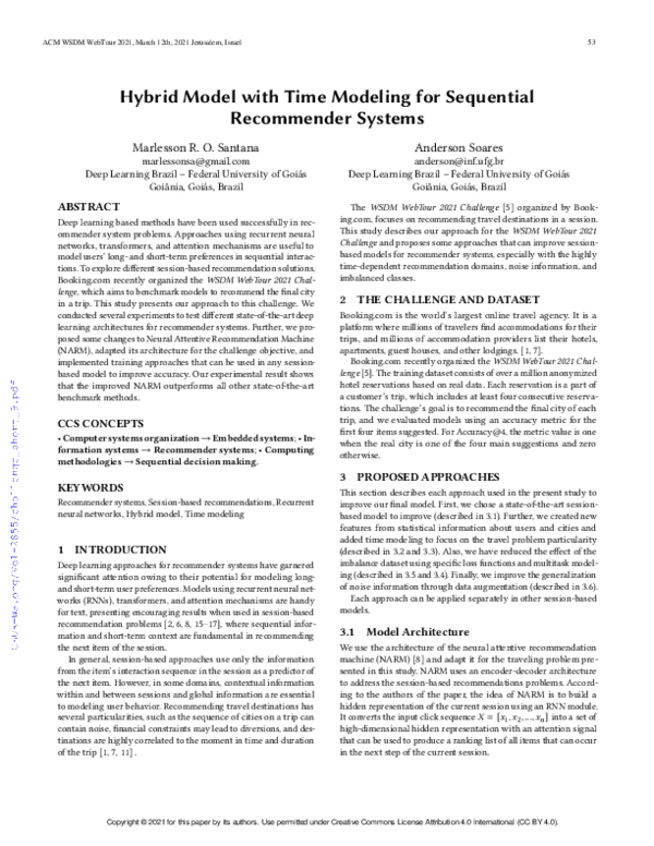 (PDF) Hybrid Model with Time Modeling for Sequential Recommender Systems