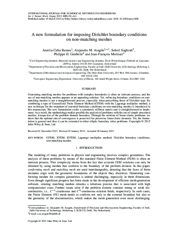 Pdf A New Formulation For Imposing Dirichlet Boundary Conditions On Non Matching Meshes