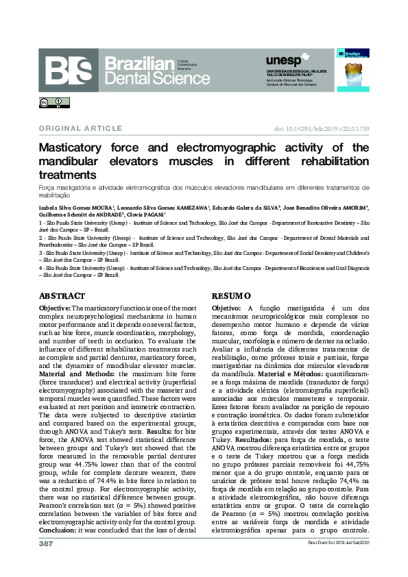 (PDF) Masticatory force and electromyographic activity of the ...