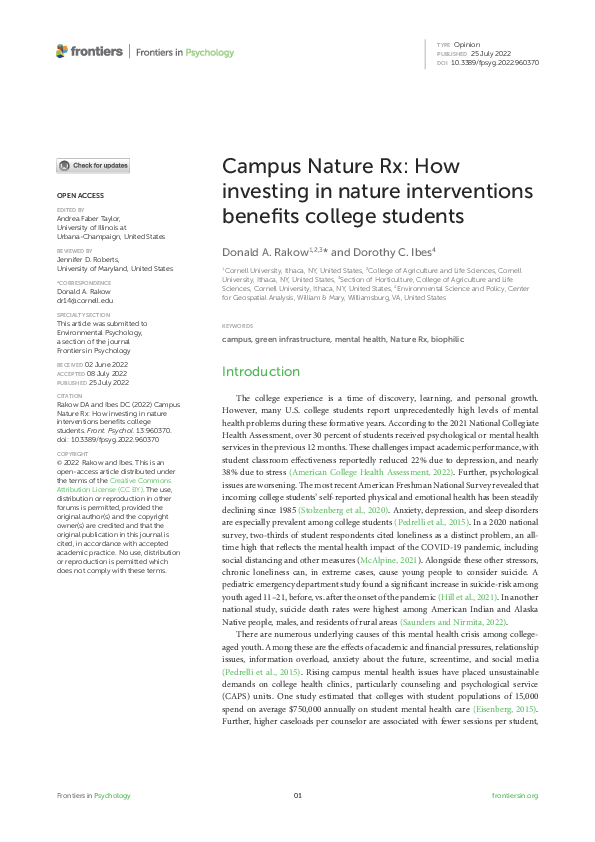 (PDF) Campus Nature Rx: How investing in nature interventions benefits ...