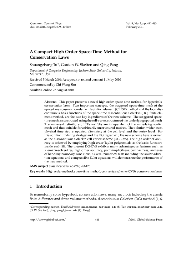 (PDF) A Compact High Order Space-Time Method for Conservation Laws